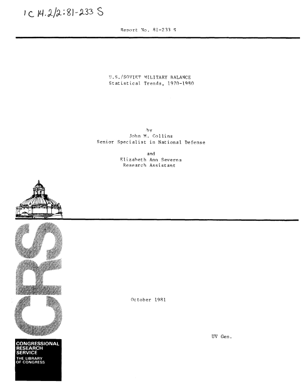 U.S./Soviet Military Balance: Statistical Trends, 1970-1980 ...
