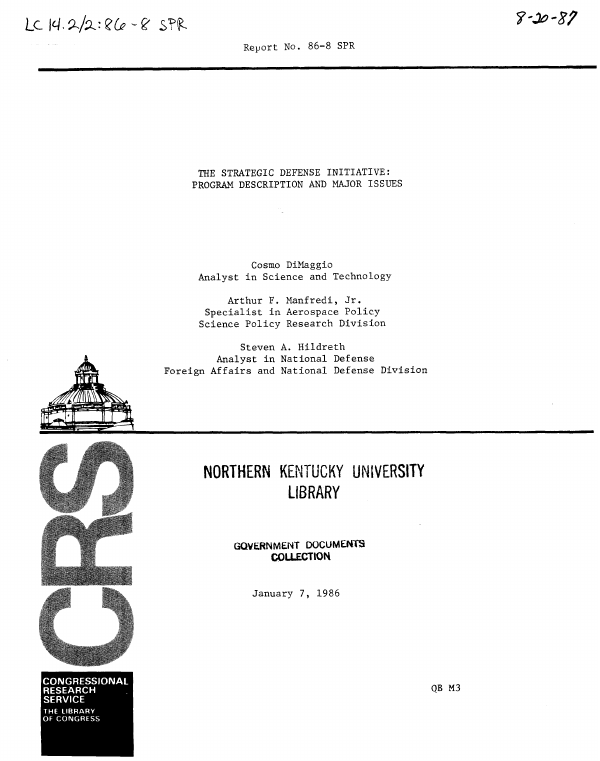 The Strategic Defense Initiative: Program Description and Major Issues ...