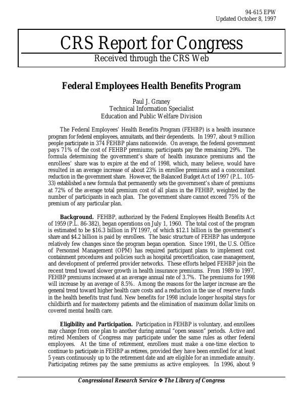 Federal Employees Health Benefits Program - EveryCRSReport.com