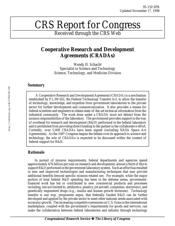 Cooperative Research and Development Agreements - EveryCRSReport.com