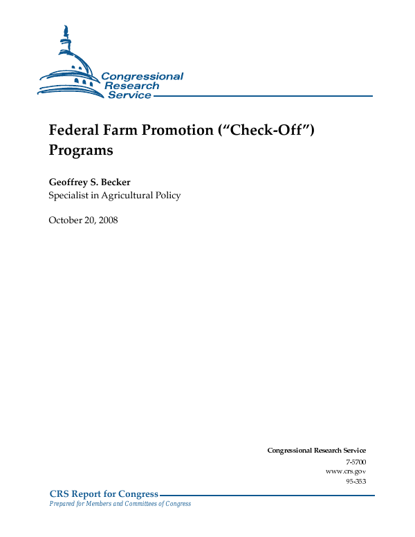 Federal Farm Promotion (“Check-Off”) Programs - EveryCRSReport.com