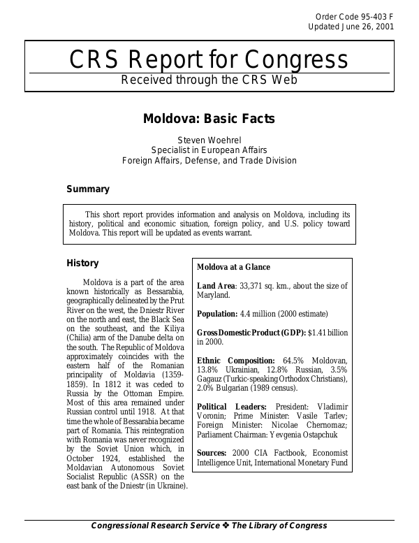 Moldova: Basic Facts - EveryCRSReport.com