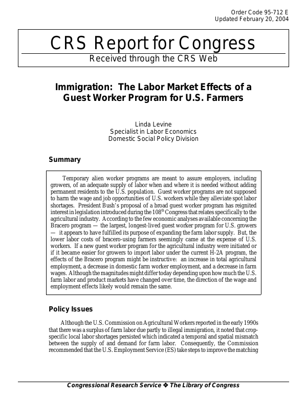 Immigration: The Labor Market Effects of a Guest Worker Program for U.S ...
