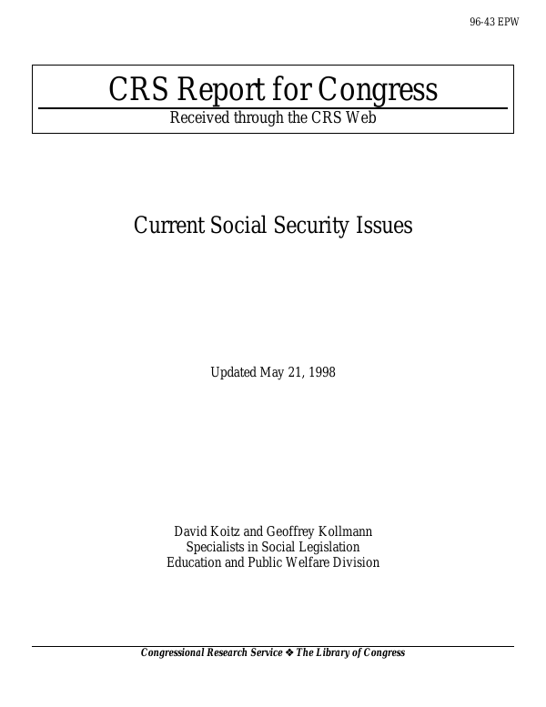 Current Social Security Issues - EveryCRSReport.com