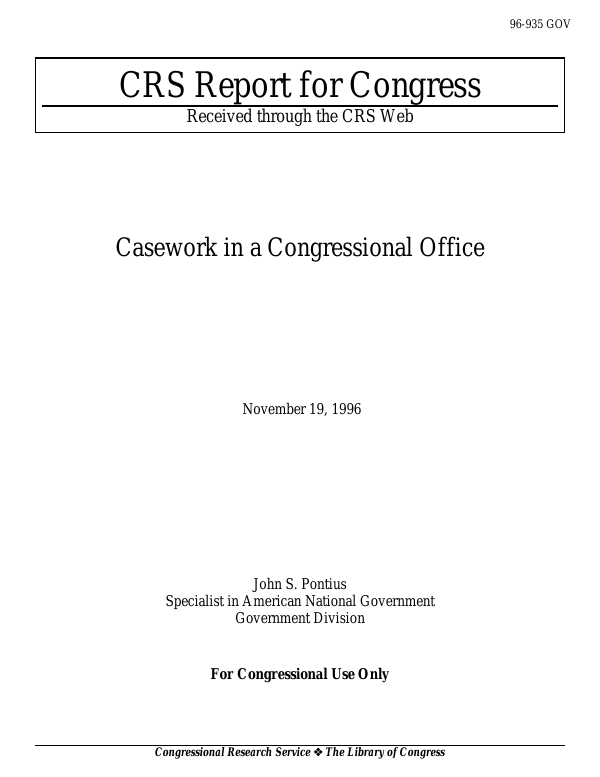 Casework in a Congressional Office - EveryCRSReport.com