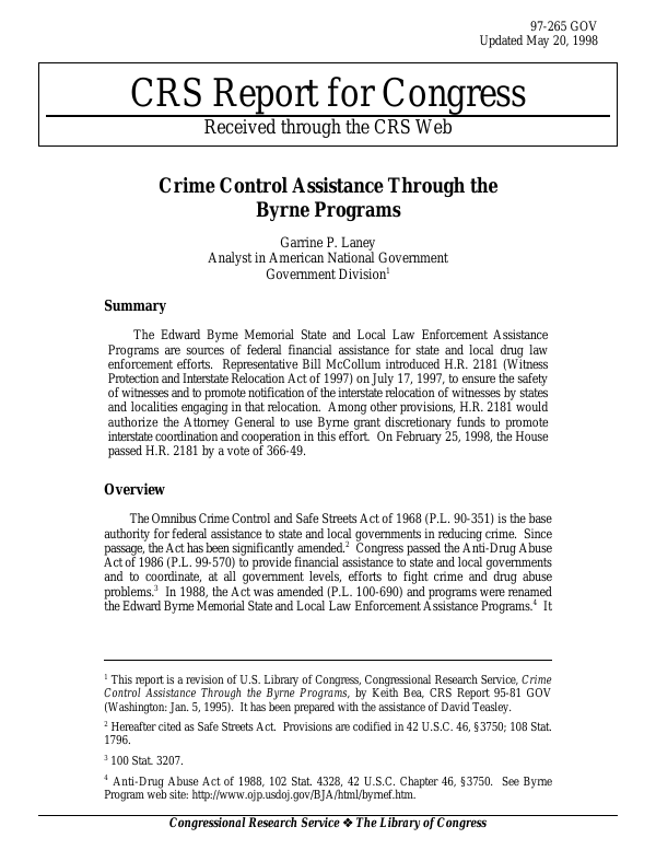 Crime Control Assistance Through the Byrne Programs - EveryCRSReport.com