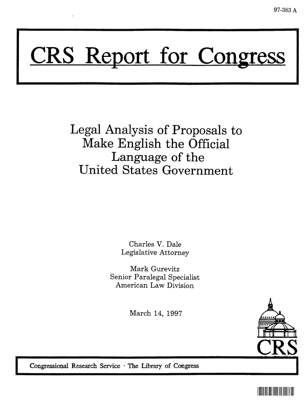 Legal Analysis of Proposals to Make English the Official Language of ...