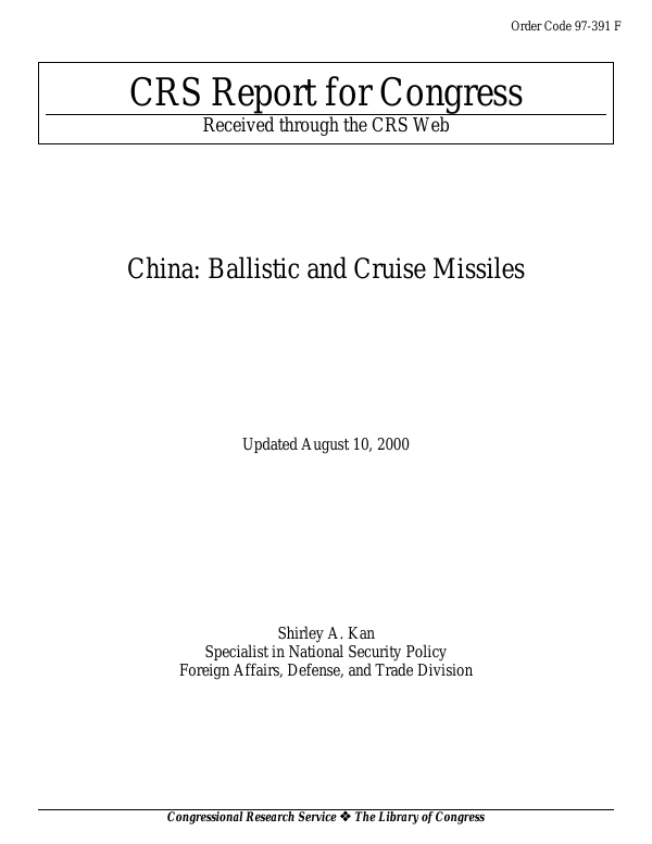 China: Ballistic and Cruise Missiles - EveryCRSReport.com