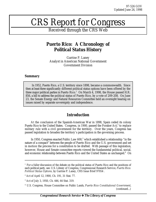 Puerto Rico: A Chronology of Political Status History - EveryCRSReport.com