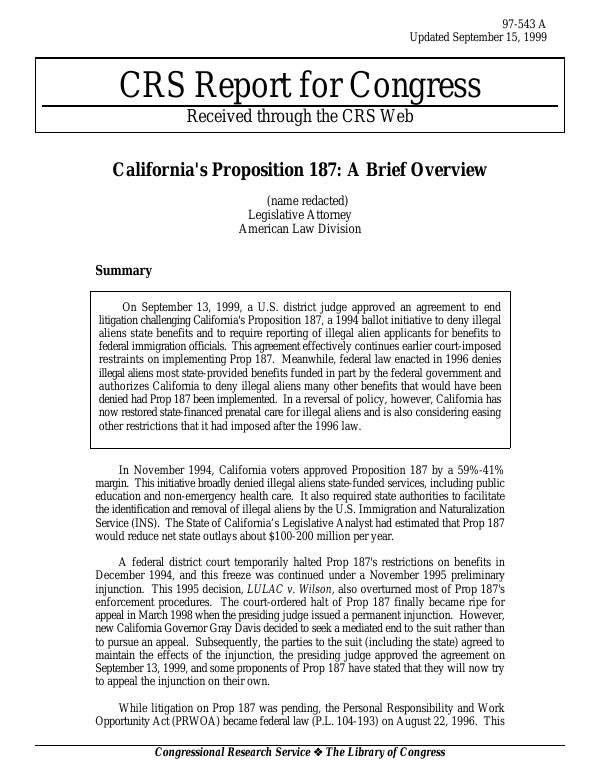 California's Proposition 187: A Brief Overview - EveryCRSReport.com