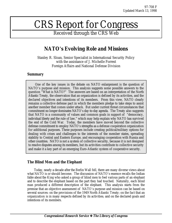 NATO's Evolving Role and Missions - EveryCRSReport.com