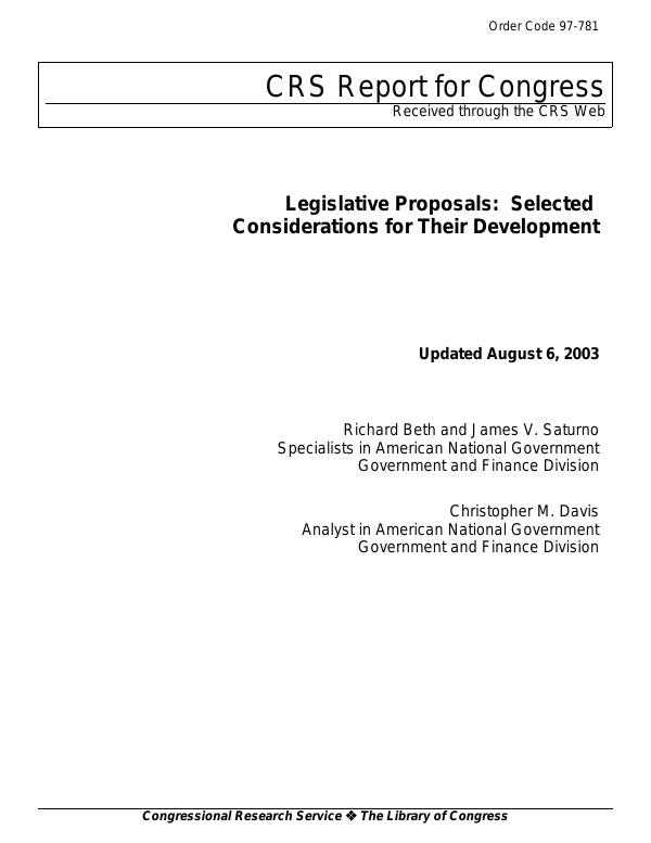 Legislative Proposals: Selected Considerations for Their Development ...