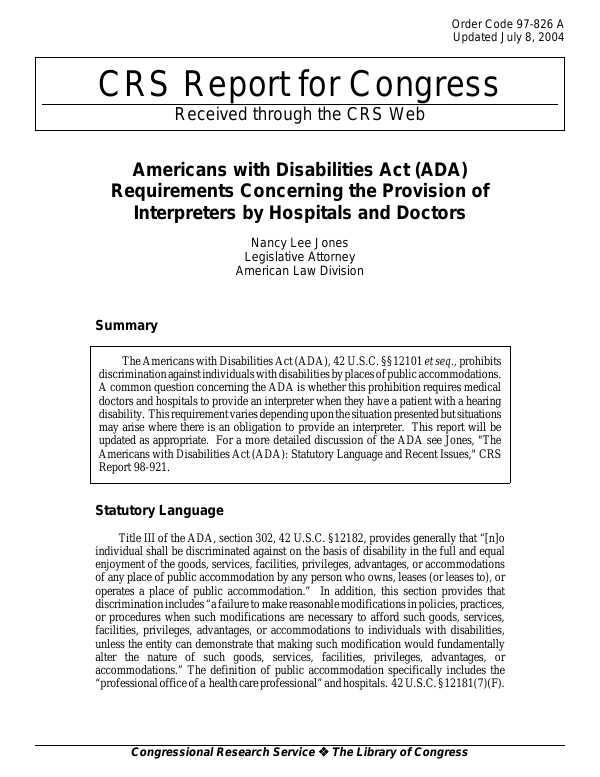 Americans with Disabilities Act (ADA) Requirements Concerning the ...