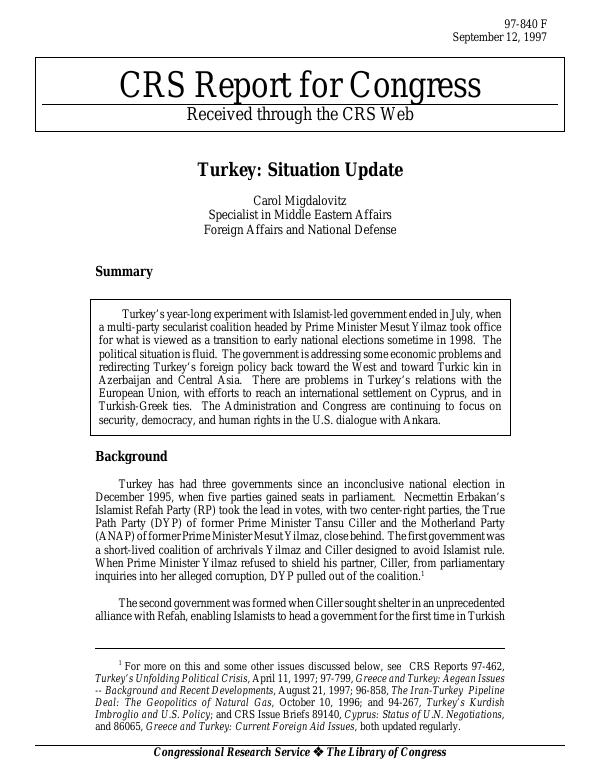 Turkey: Situation Update - EveryCRSReport.com