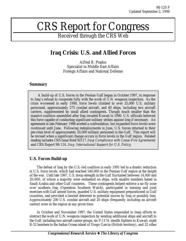 Iraq Crisis: U.S. and Allied Forces - EveryCRSReport.com