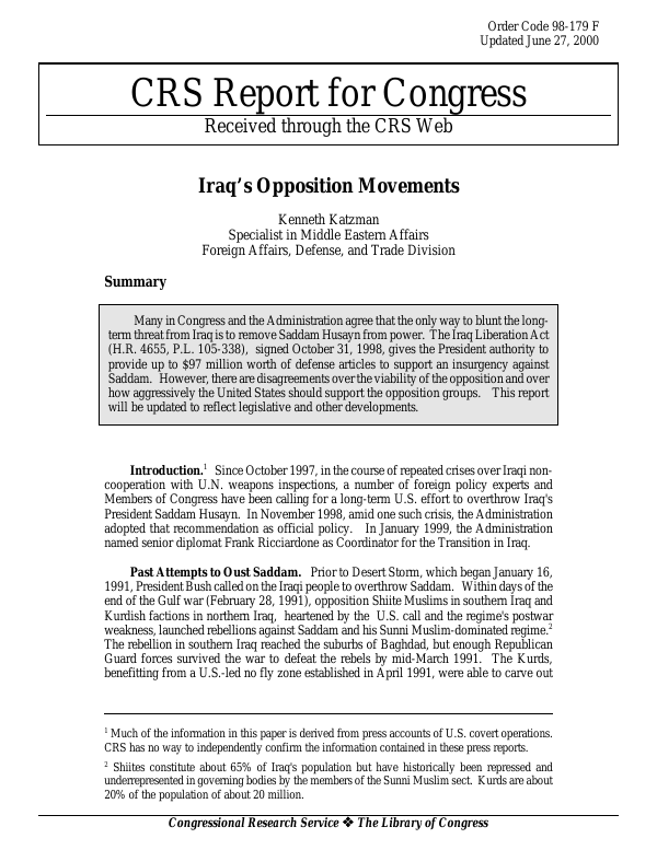 Iraq’s Opposition Movements - EveryCRSReport.com