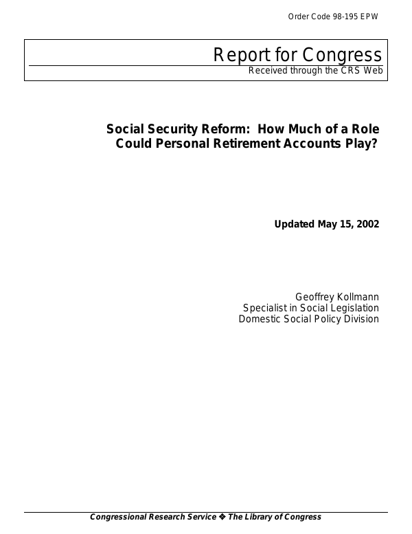 Social Security Reform: How Much of a Role Could Personal Retirement ...