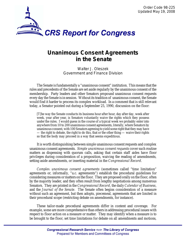 Unanimous Consent Agreements in the Senate - EveryCRSReport.com