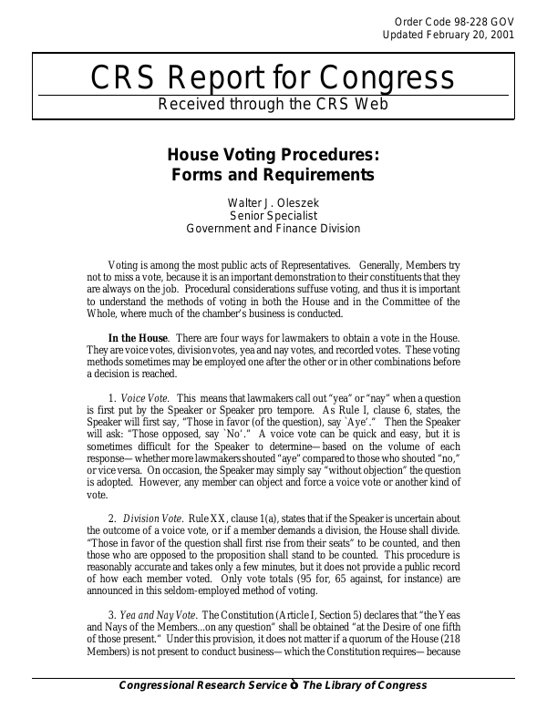 House Voting Procedures: Forms and Requirements - EveryCRSReport.com