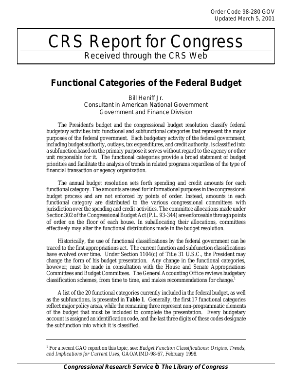 Functional Categories of the Federal Budget - EveryCRSReport.com
