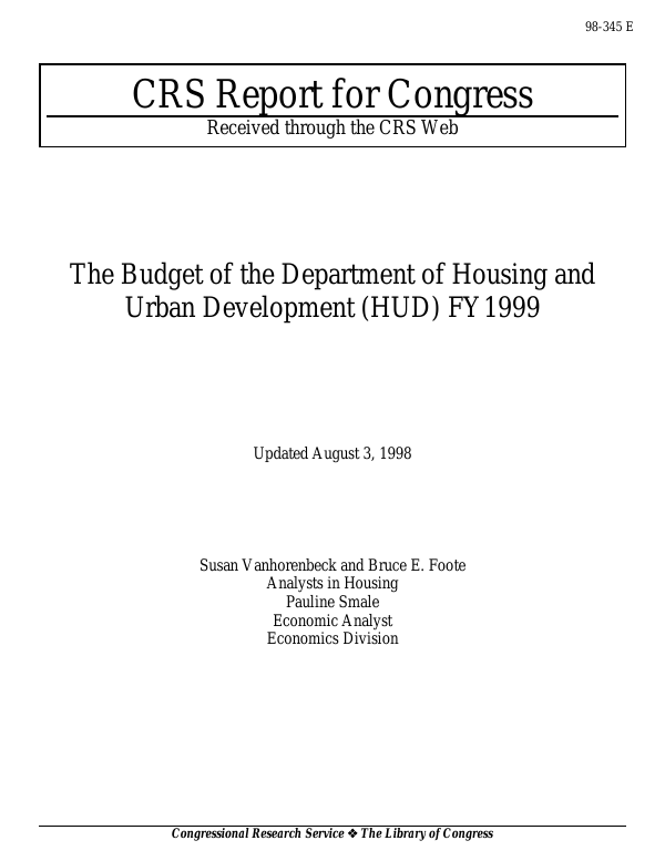 The Budget of the Department of Housing and Urban Development (HUD ...