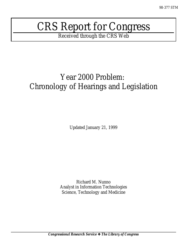 Year 2000 Problem: Chronology of Hearings and Legislation ...