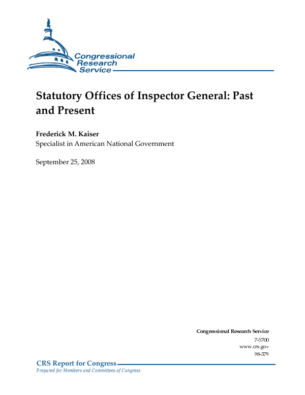 Statutory Offices of Inspector General: Past and Present ...