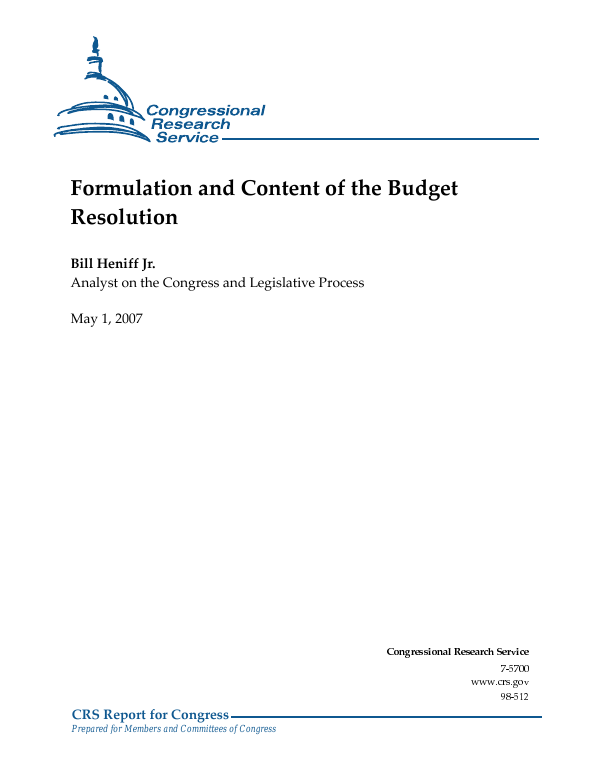 Formulation and Content of the Budget Resolution - EveryCRSReport.com