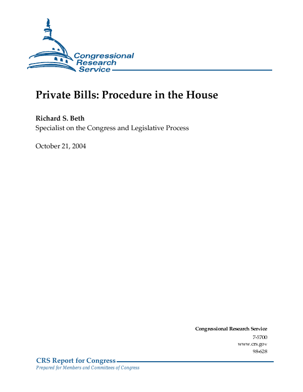 Private Bills: Procedure in the House - EveryCRSReport.com