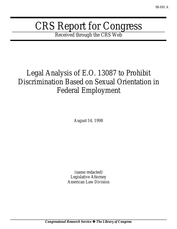 Legal Analysis of E.O. 13087 to Prohibit Discrimination Based on Sexual ...