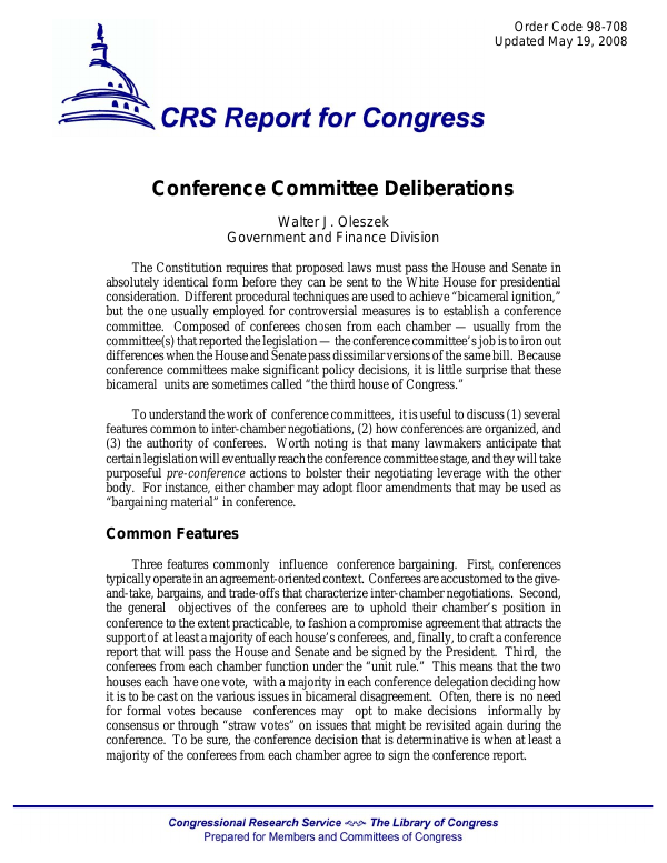 Conference Committee Deliberations - EveryCRSReport.com
