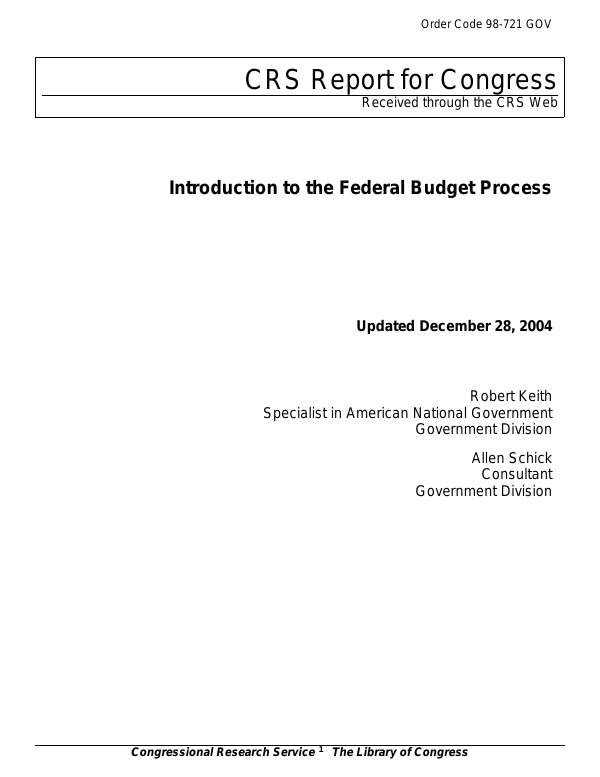 Introduction to the Federal Budget Process - EveryCRSReport.com