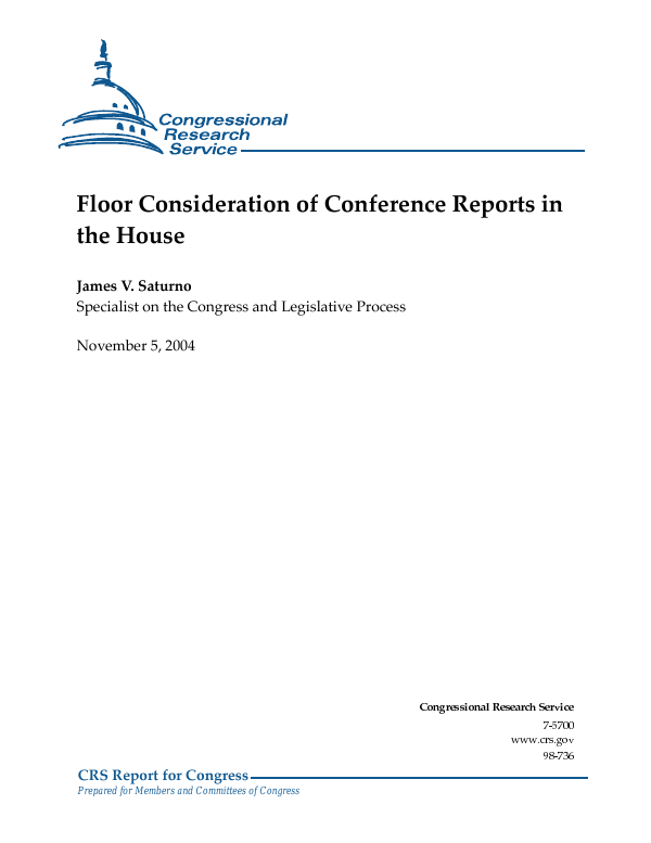 Floor Consideration of Conference Reports in the House - EveryCRSReport.com