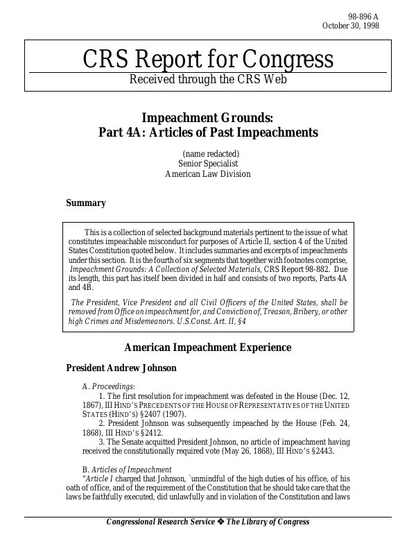 Impeachment Grounds: Part 4A: Articles of Past Impeachments ...