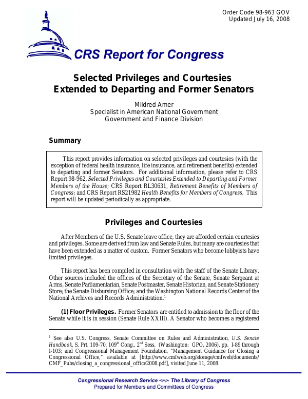 Selected Privileges and Courtesies Extended to Departing and Former ...