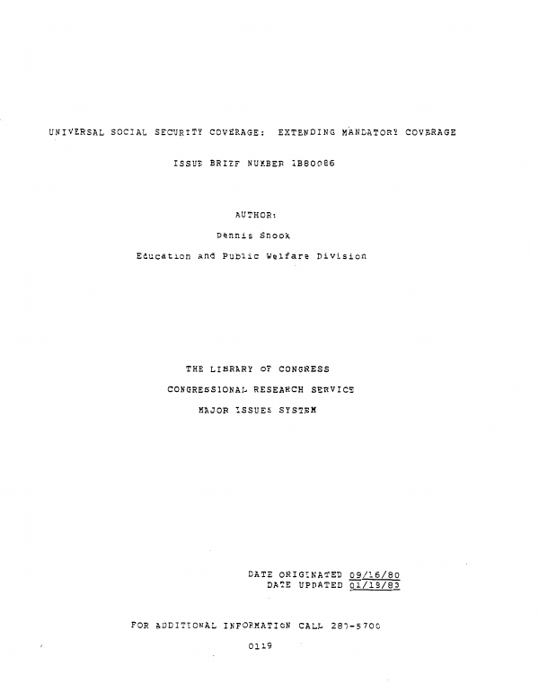 Universal Social Security Coverage: Extending Mandatory Coverage ...