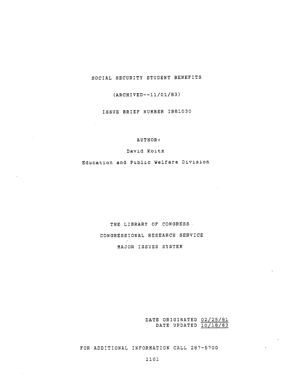 Social Security Student Benefits - EveryCRSReport.com