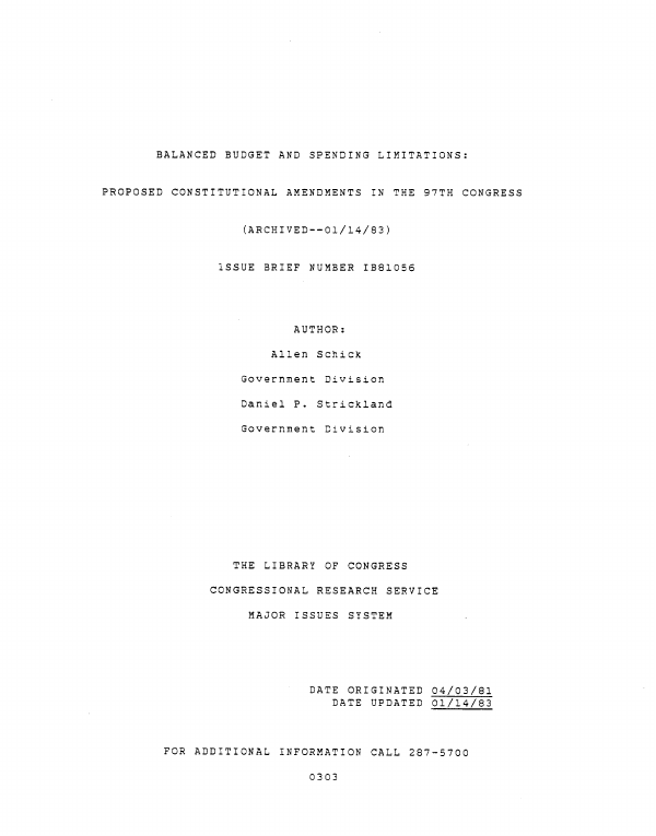 Balanced Budget and Spending Limitations: Proposed Constitutional ...