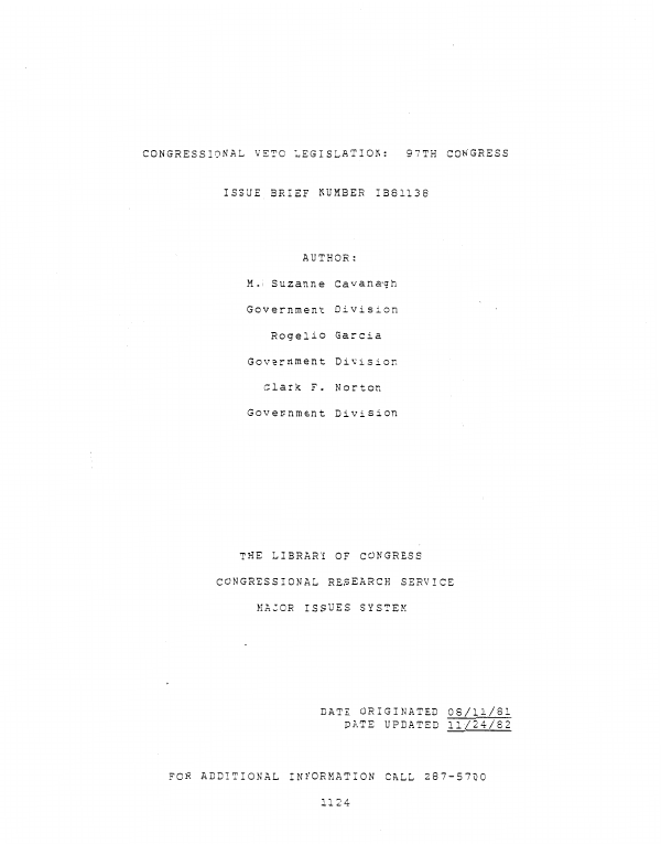 Congressional Veto Legislation: 97th Congress - EveryCRSReport.com