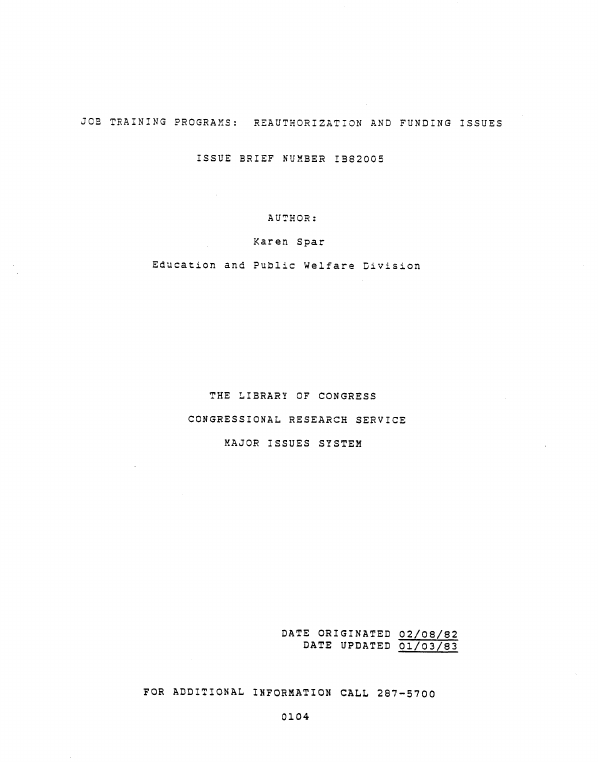 Job Training Programs: Reauthorization and Funding Issues ...