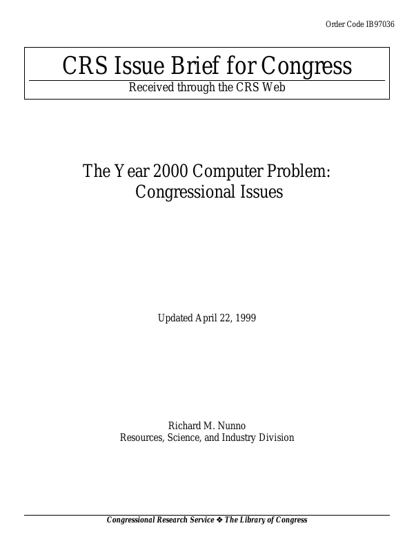 The Year 2000 Computer Problem: Congressional Issues - EveryCRSReport.com