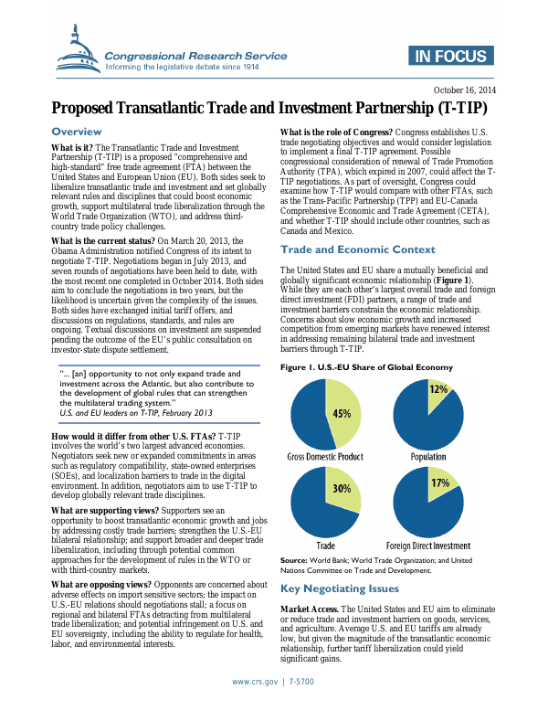 Proposed Transatlantic Trade and Investment Partnership (T-TIP ...