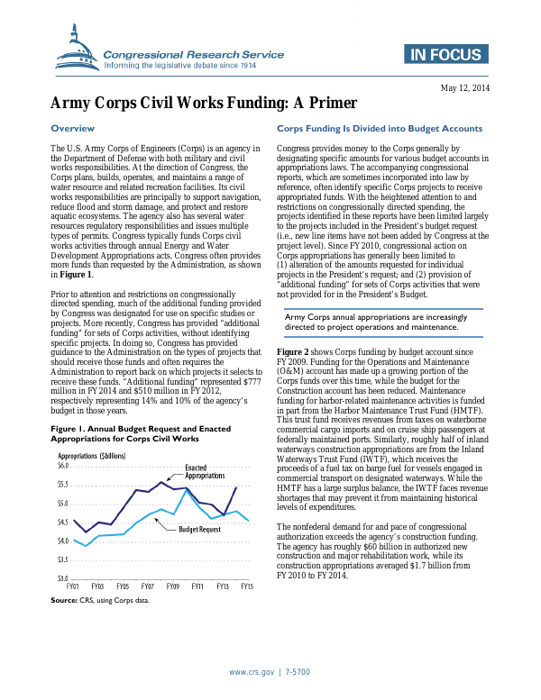 Army Corps Civil Works Funding: A Primer - EveryCRSReport.com