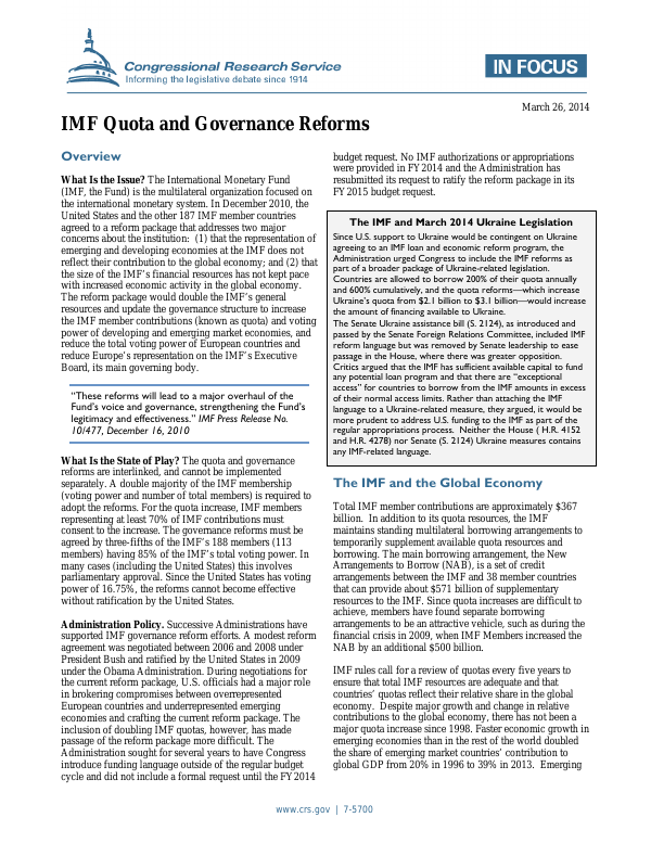 IMF Quota and Governance Reforms - EveryCRSReport.com