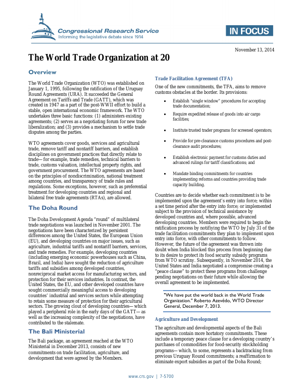 The World Trade Organization at 20 - EveryCRSReport.com