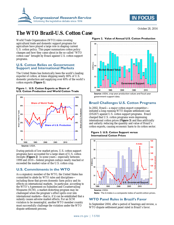 The WTO Brazil-U.S. Cotton Case - EveryCRSReport.com