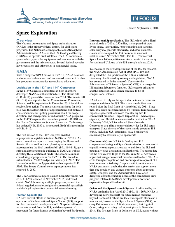 Space Exploration - EveryCRSReport.com