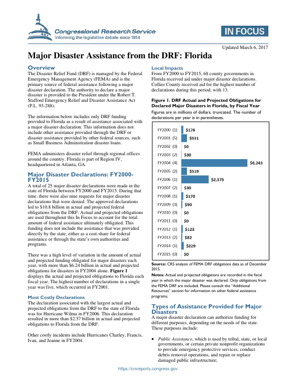 Major Disaster Assistance from the DRF: Florida - EveryCRSReport.com