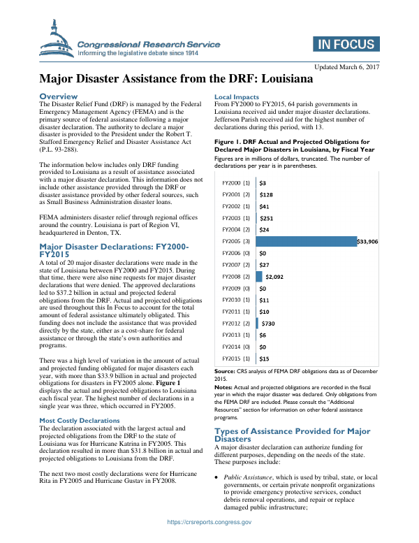 Major Disaster Assistance from the DRF: Louisiana - EveryCRSReport.com