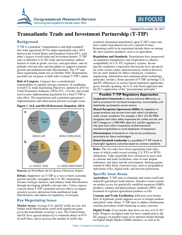 Transatlantic Trade and Investment Partnership (T-TIP) - EveryCRSReport.com
